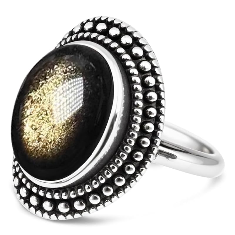 Amazon.com: Retro Sterling Silver Black Obsidian Stone Ring,Antique ...