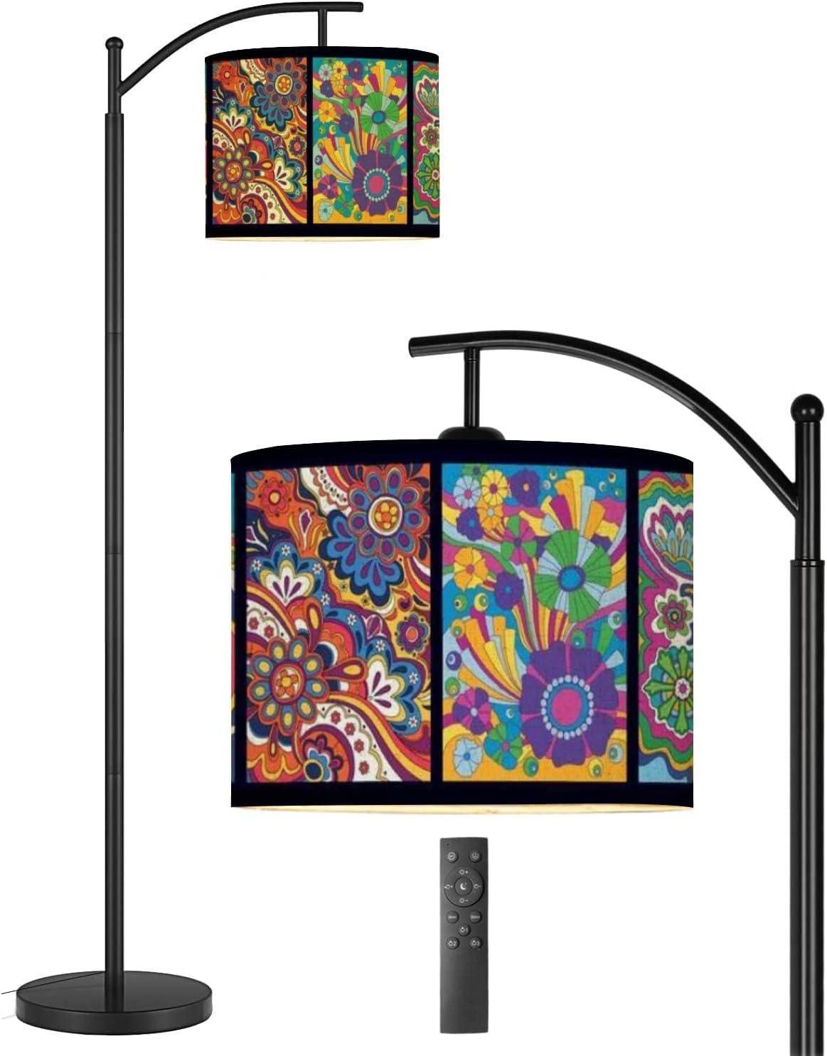 Arc Floor Lamps, Psychedelic Color Abstract Floral 1960s Hippie Style ...