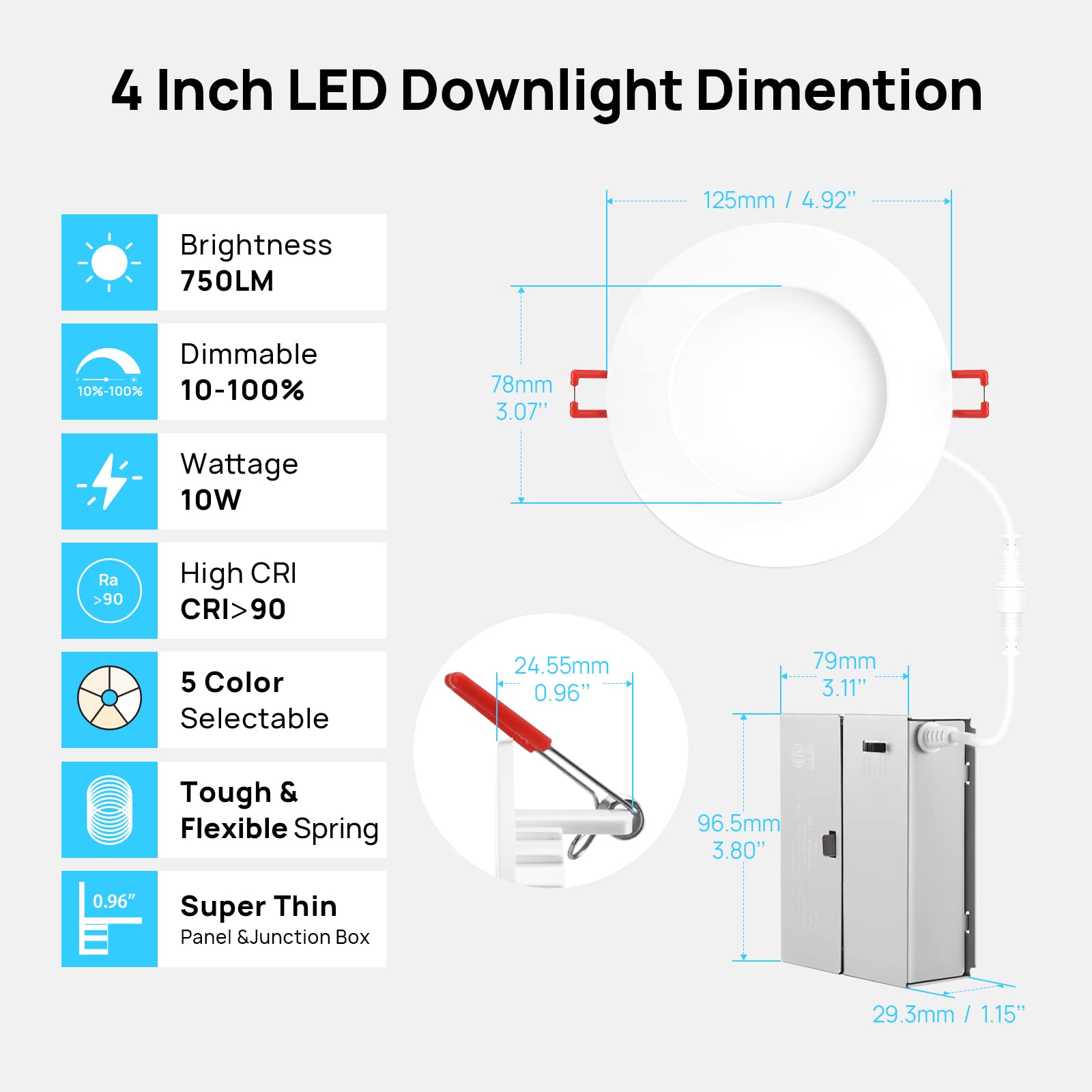 Snapklik.com : LED Recessed Lighting 4 Inch 5CCT 12 Pack, Ultra-Thin ...