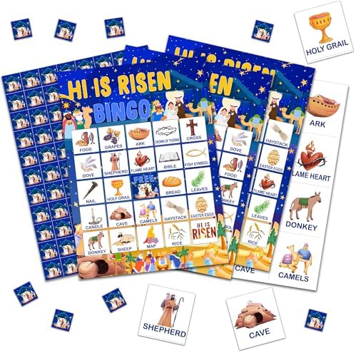 Amazon.com: He is Risen Bingo Card Games, Easter Bible Party Bingo Game ...