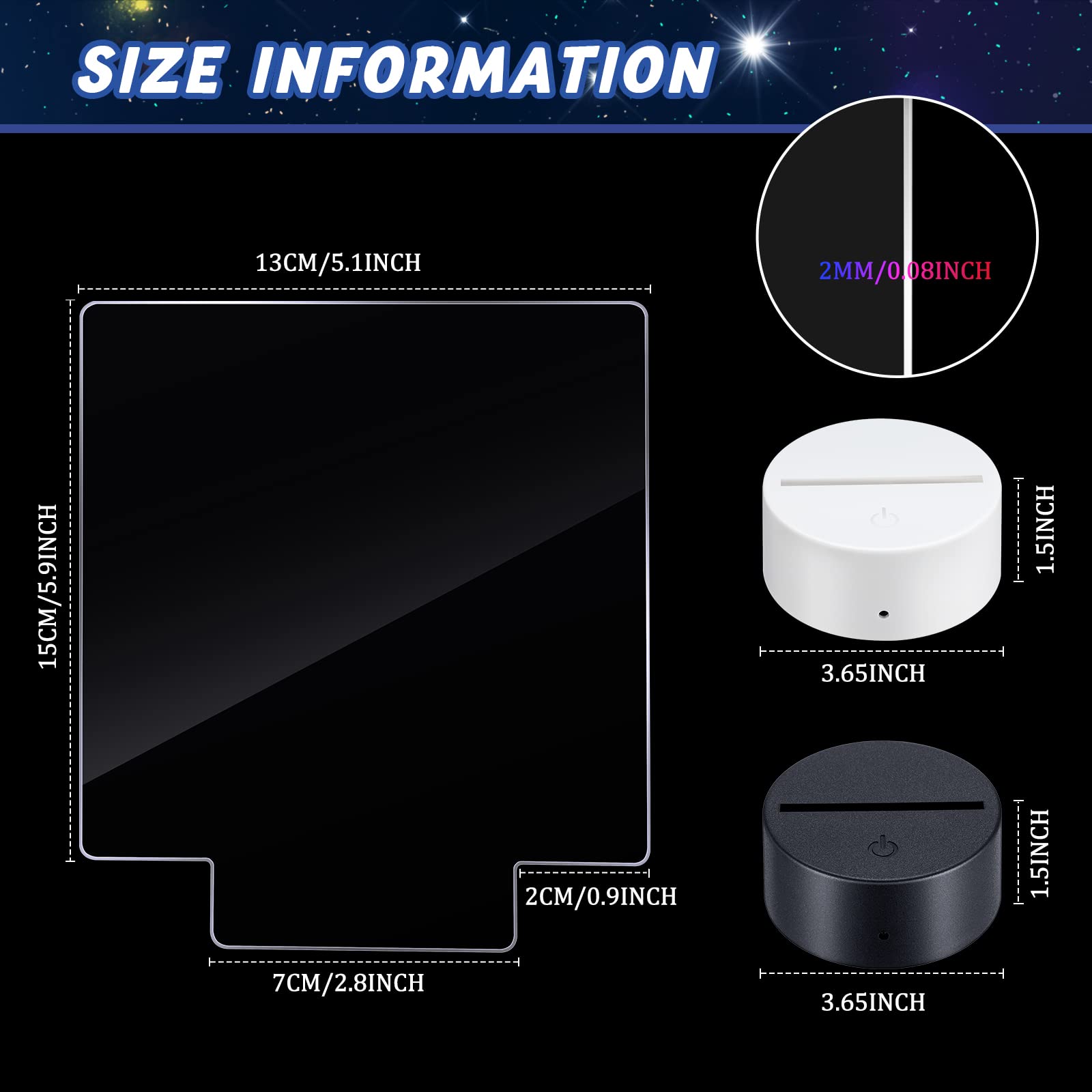 Riakrum 12 Pieces LED Light Base with Clear Acrylic Square Sheet 3D ...