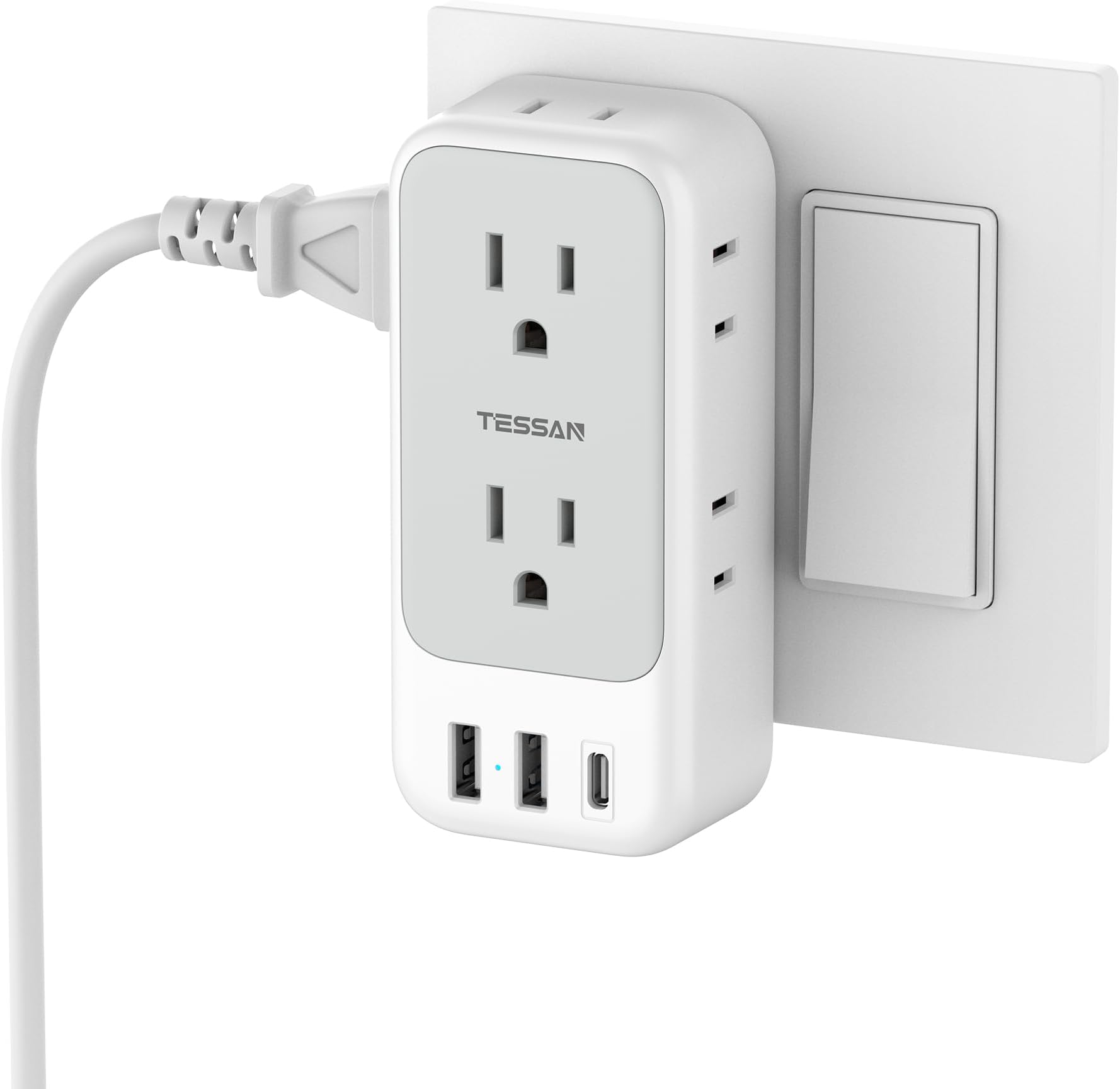 Multi Plug Outlet Splitter, TESSAN 4 Wall Outlet Extender with 3 USB ...