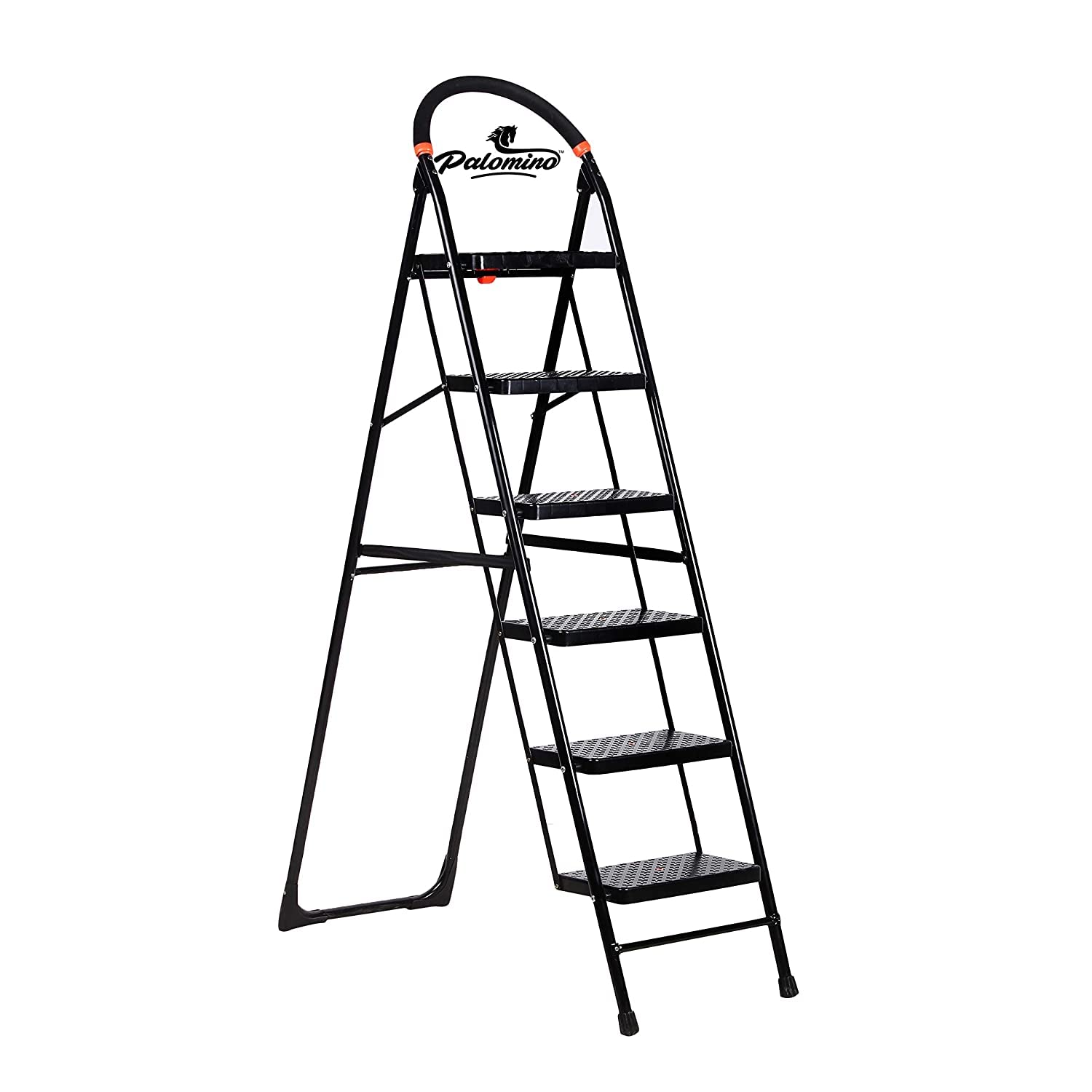 PALOMINO Black Heavy Duty Folding Stepladders with Wide 6 Steps Ladder ...
