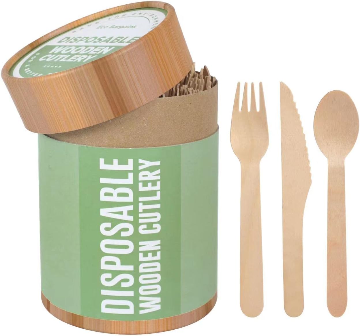 AVLASH ® Pack of 200 Wooden Disposable Knives & Forks, Compostable ...
