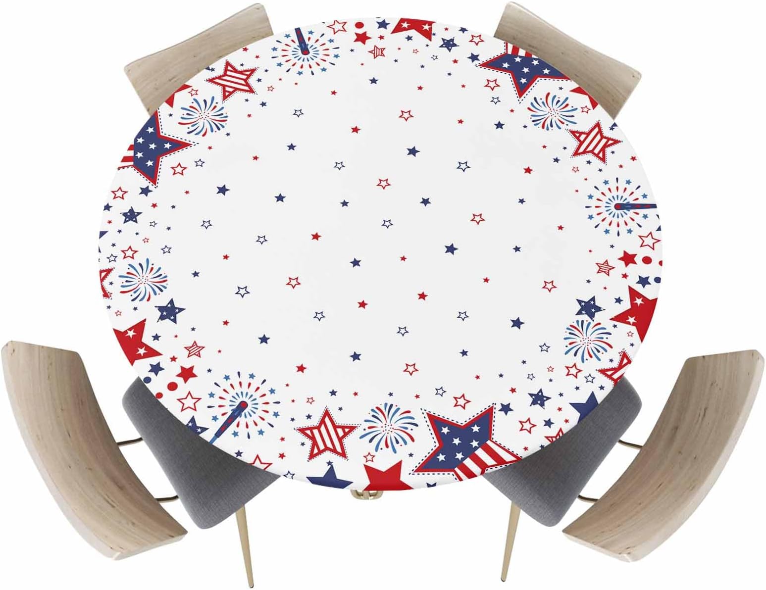 Amazon.com: Red White Blue Stars Round Table Cover for Kitchen, America Patriotic Waterproof ...