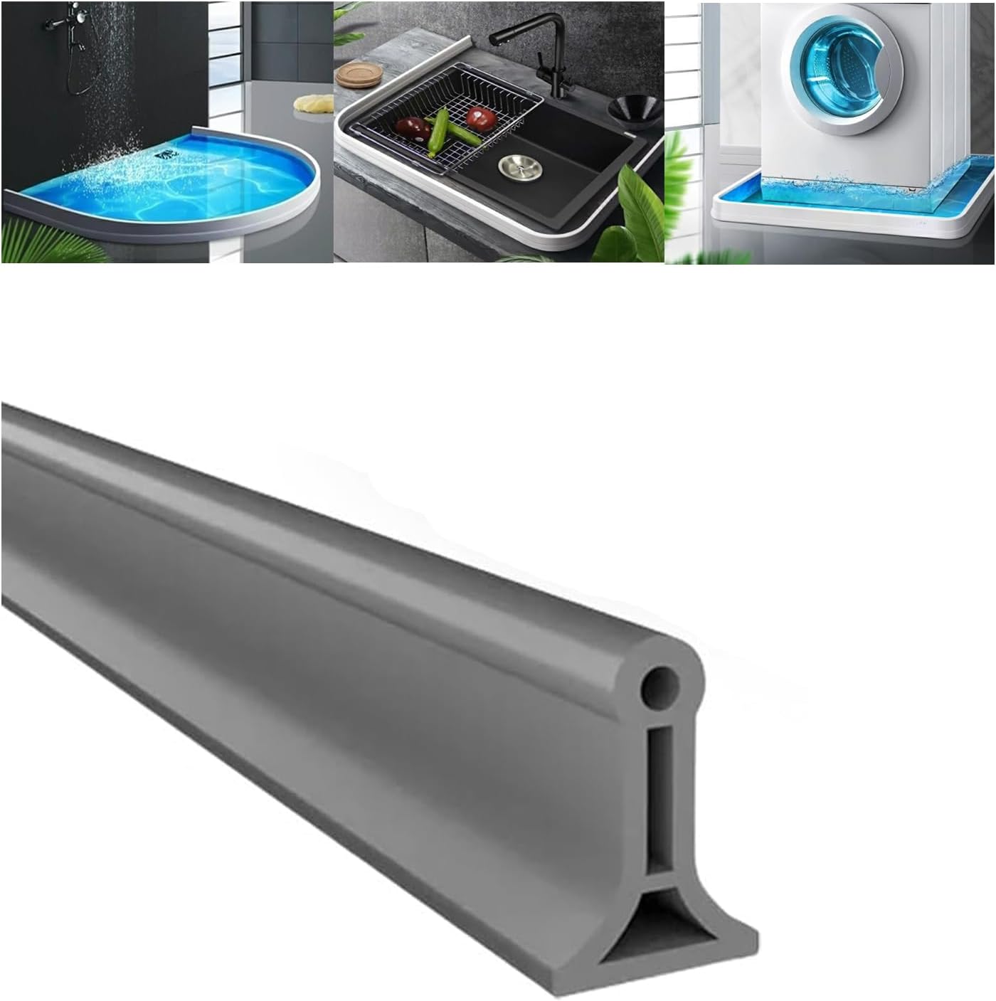 Silicone Water Retaining Strip - 78.7 inch Collapsible Shower Threshold ...