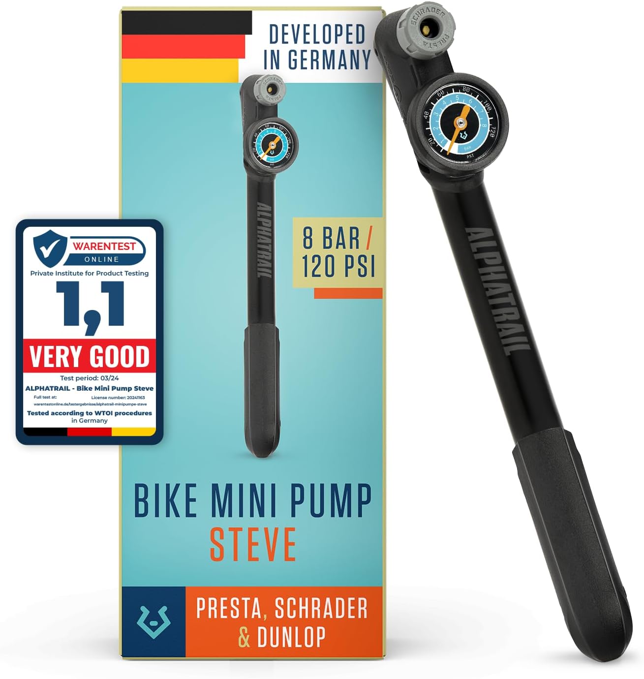 Amazon.com : Alphatrail Mini Bike Pump - for All valves max 120 PSI I ...