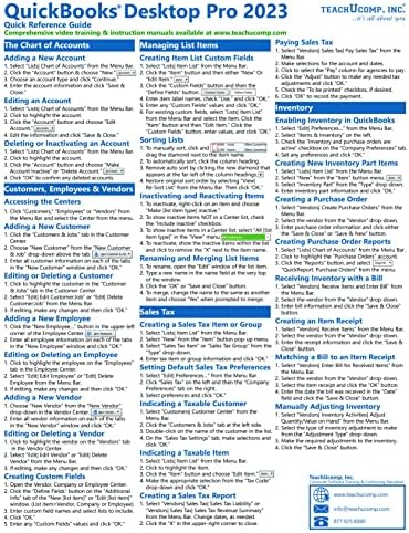 QuickBooks Desktop Pro 2023 Quick Reference Training Card - Laminated Tutorial Guide Cheat Sheet ...