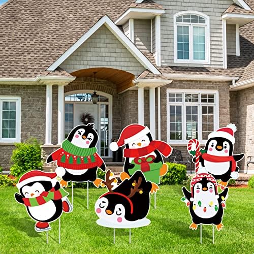 Amazon.com : 12 Pcs Christmas Yard Signs with Stakes Christmas Penguin ...