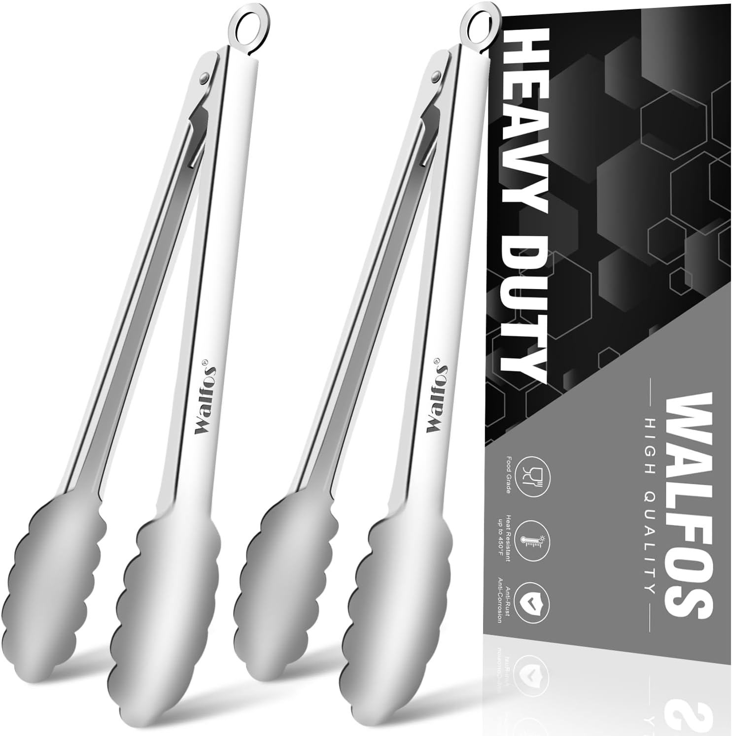 Amazon.com: Walfos tongs for cooking, All Metal Kitchen Tongs 600℉ Heat ...