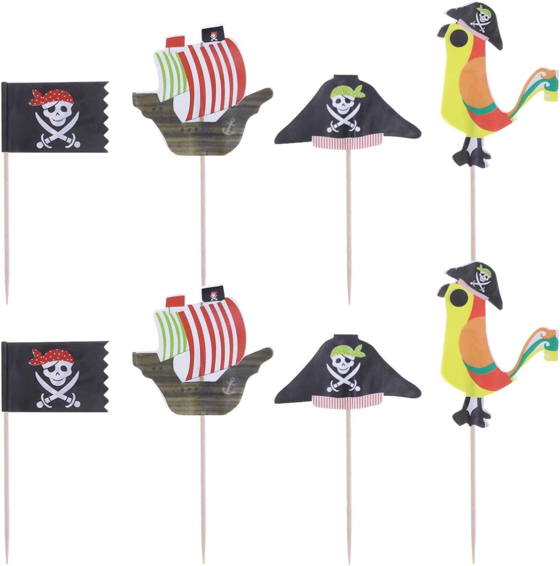 Healifty 100pcs Pirate Flag Cupcake Picks Cake Toppers Parrot Captain ...