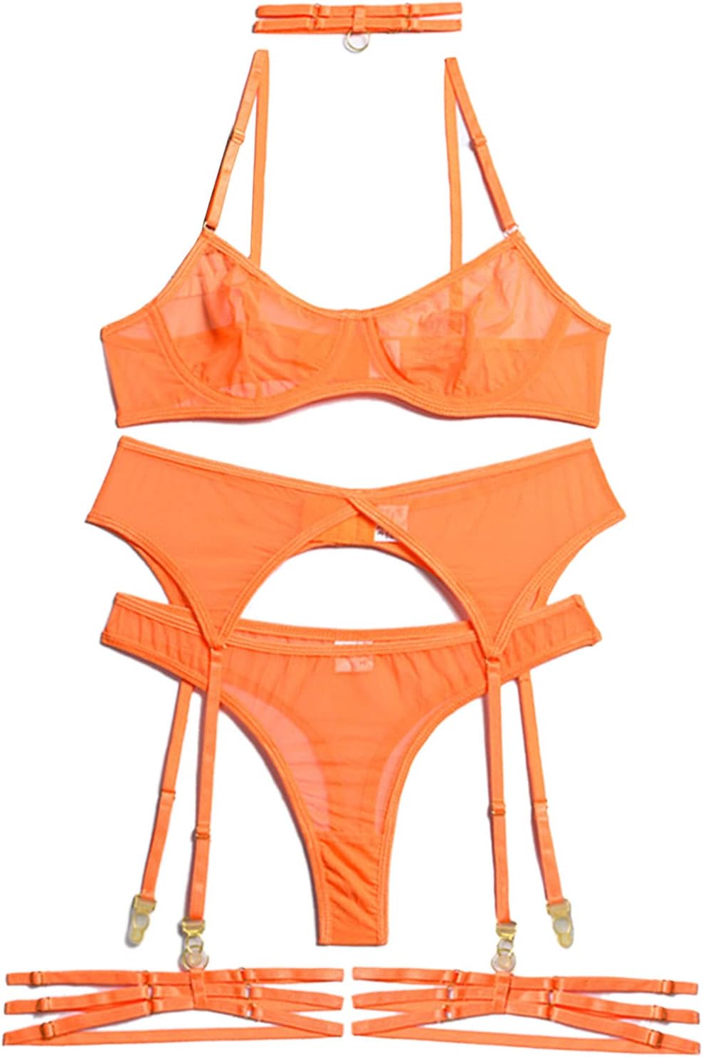 Amazon | [DAUZ] メッシュガーターランジェリーセット パンティ4ピースメッシュストラップチョーカーランジェリー、日常用、結婚式の夜用 | コルセット・ウエストニッパー 通販