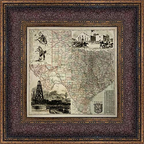 Amazon.com: | Antique Map Of Texas | Framed Historic Texas Map In ...