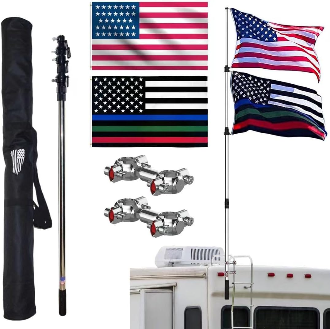 Amazon.com : Two Flag RV Ladder Flag Pole Kit, Includes Two 304 ...