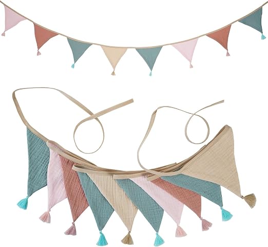 Baby Bunting with Tassels - 10pcs Double Sided Cotton Fabric Triangle ...
