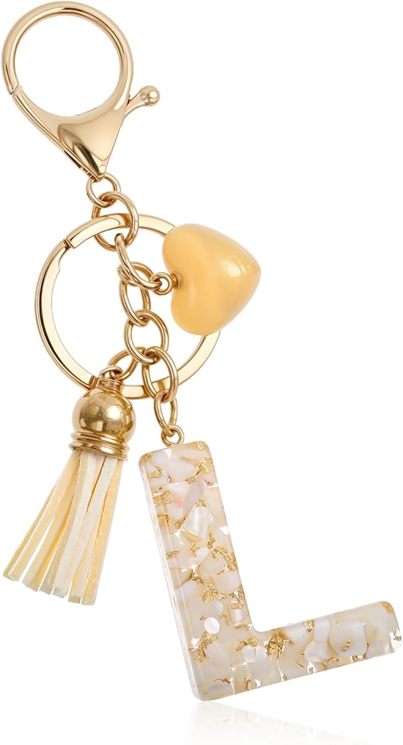 Ouligay Initial Letter L Keychain for Women - Cute Key Ring with Tassel ...