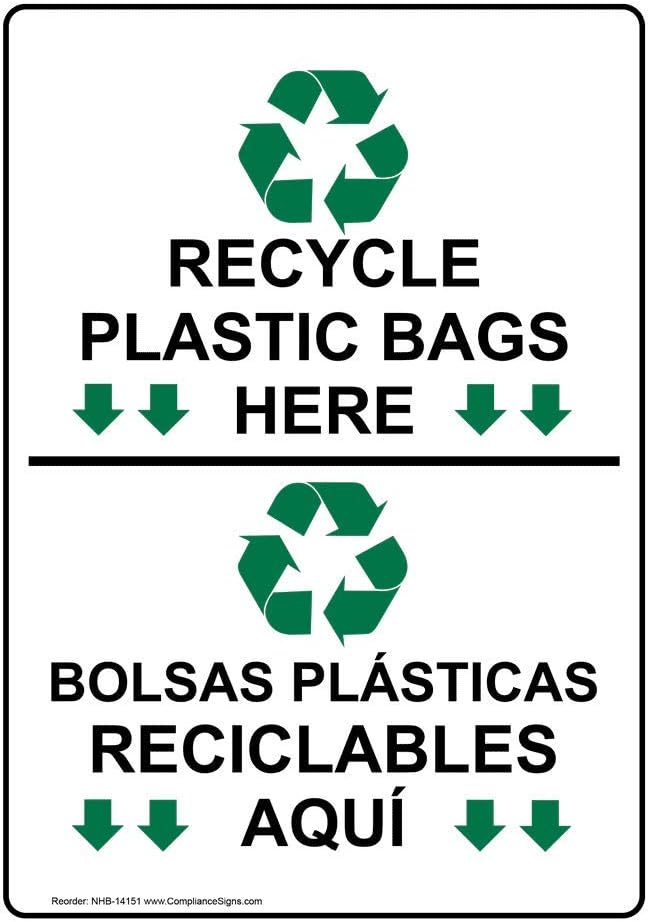 Amazon.com: ComplianceSigns.com Recycle Plastic Bags Here English ...