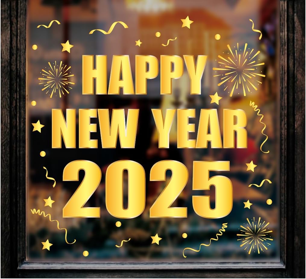 Amazon.com: Whaline 6 Sheet 2025 Happy New Year Window Clings Foil Gold ...