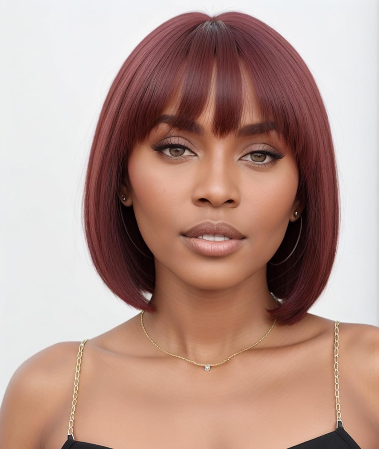 Amazon.com: Rovess 14 Inch Light Yaki Straight Bang Bob Wig Human Hair ...