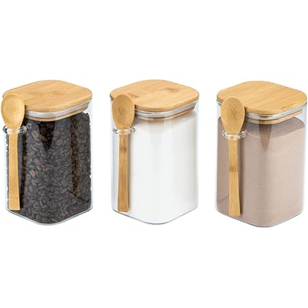 Amazon.com: Glass Sugar Container with Spoon - 2 Pack Glass Jars with ...
