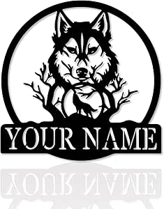 Amazon.com: CatTerranM Custom Last Name Metal Sign, Howling Wolf Head ...