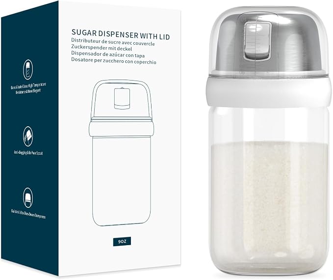 Amazon.com: KITCHENDAO Glass Sugar Dispenser with Side Pour Spout ...