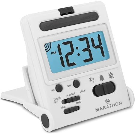 Amazon.com: Marathon Compact Alarm Clock with Temperature & Date, Black ...
