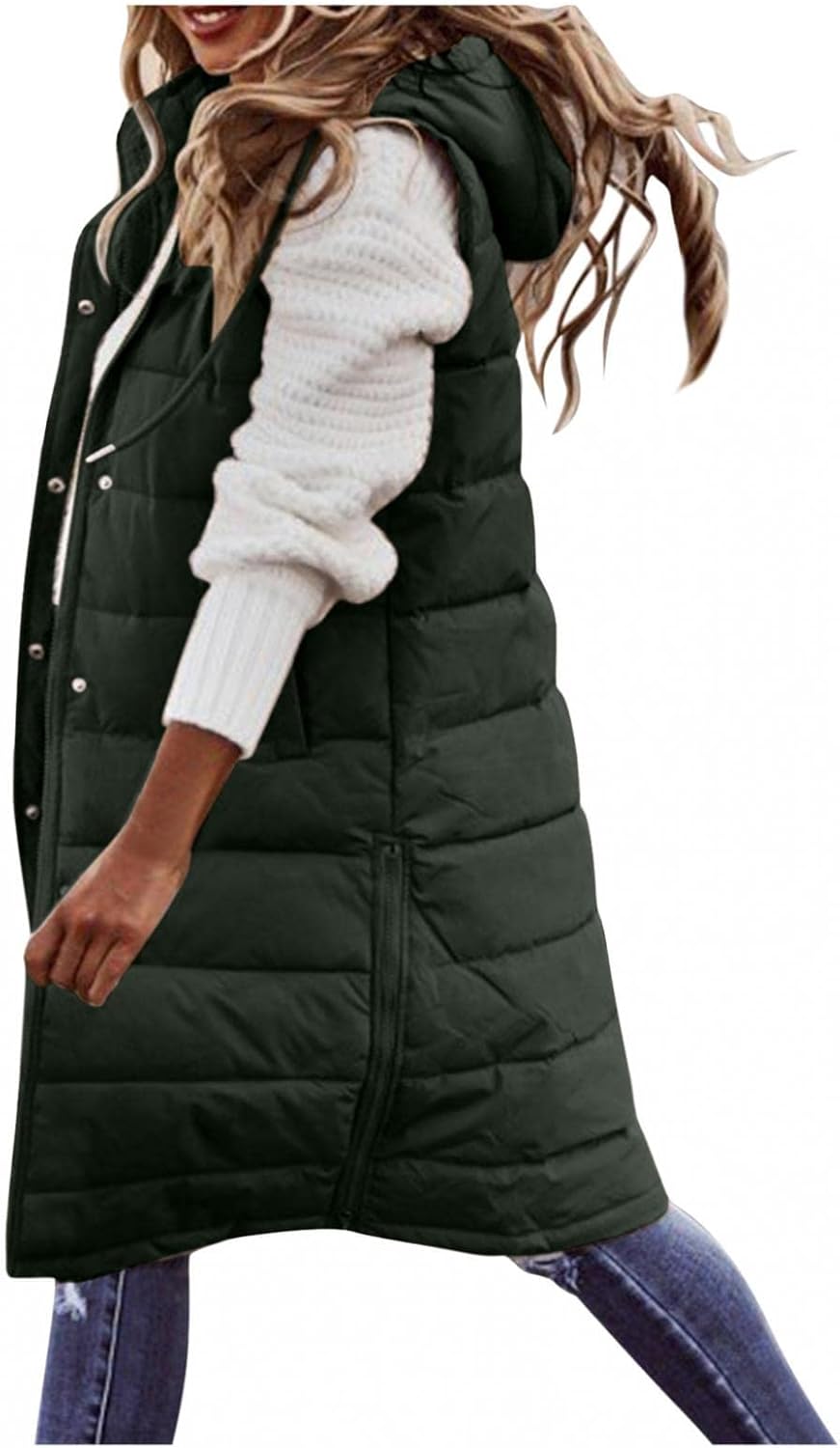 DCTIWES Long Puffer Vest for Women Padded Sleeveless Hooded Jackets ...