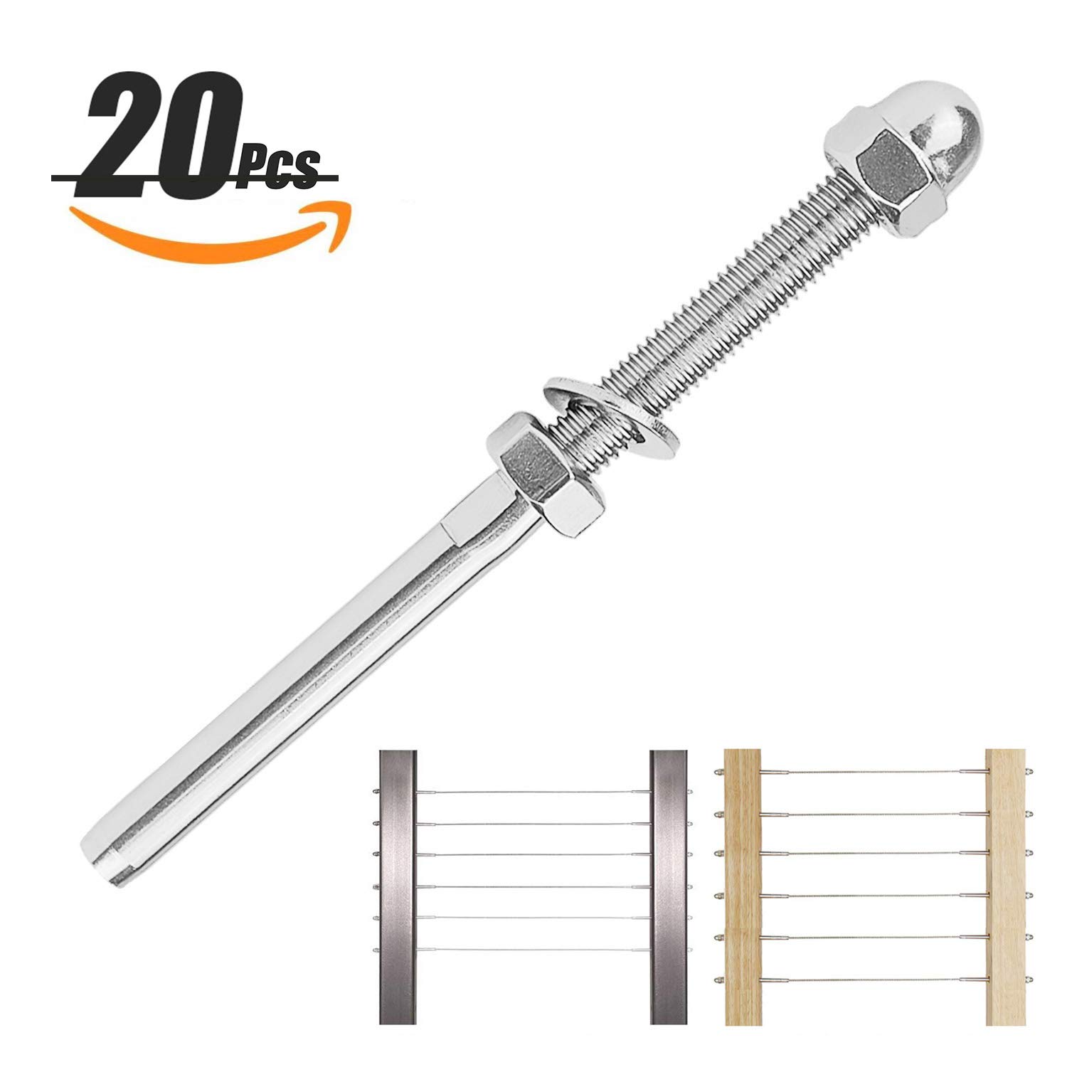 Buy 20 Pack Cable Railing Swage Threaded Stud Tension End Fitting ...