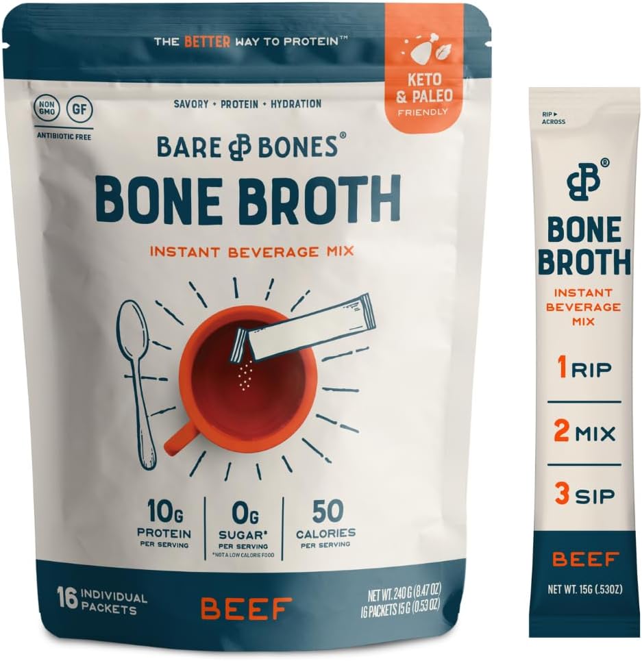Amazon.com : Bare Bones Beef Bone Broth Instant Powdered Mix | Rich ...
