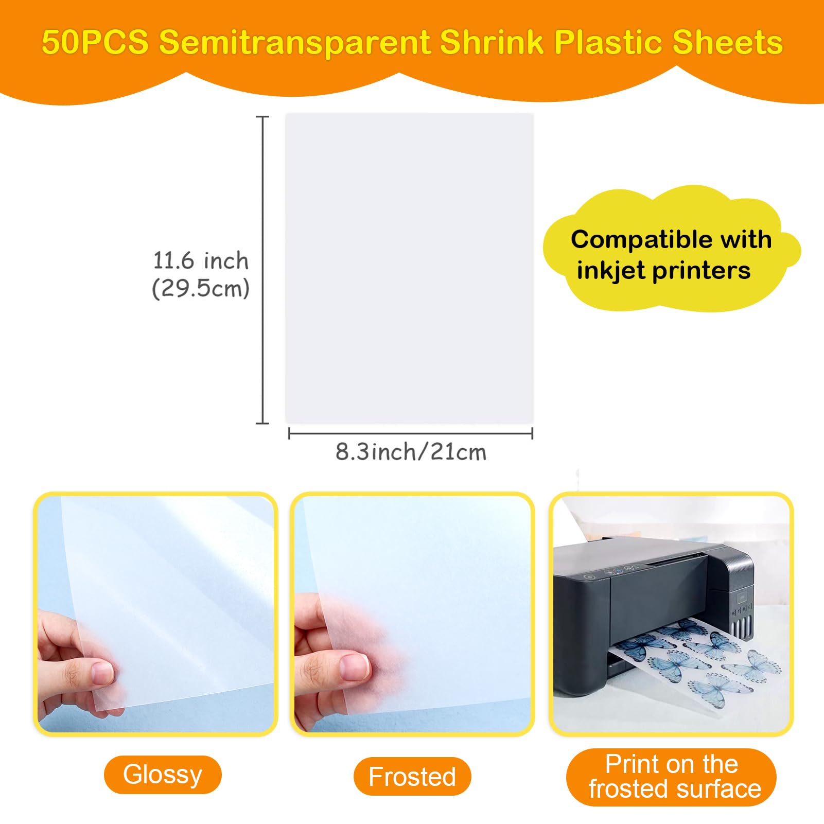 Snapklik.com : 50 Sheets Printable Shrink Plastic Sheets, Shrinky Film ...