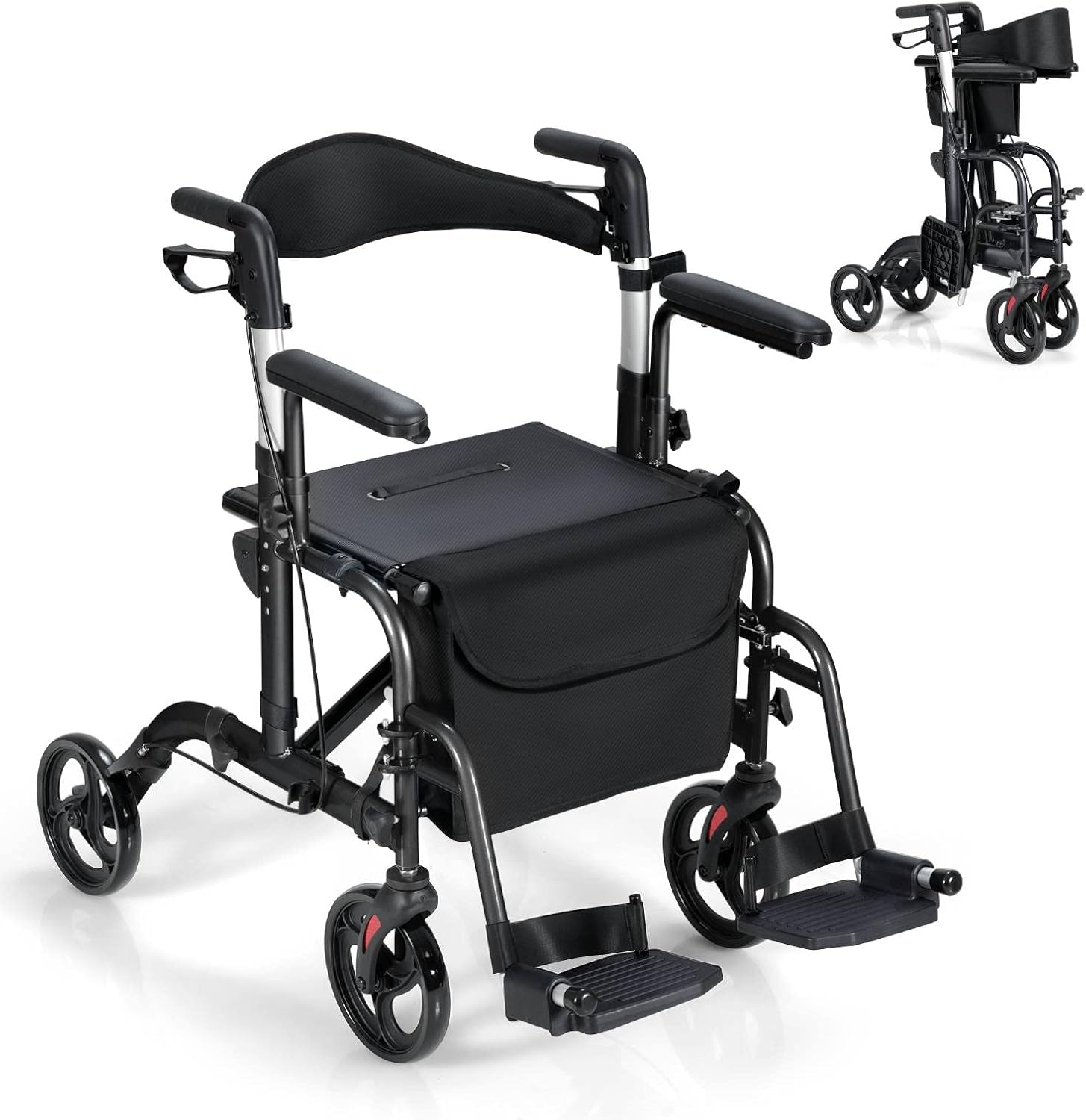 Maxmass 2-in-1 Rollator Walker, Folding Wheeled Walking Aid with ...