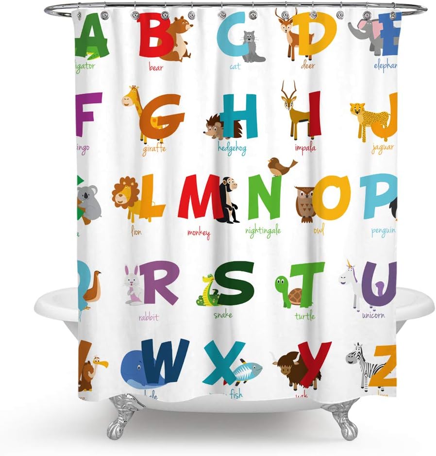 Amazon.com: QCWN ABC Alphabet Shower Curtain for Kids ABC Educational ...