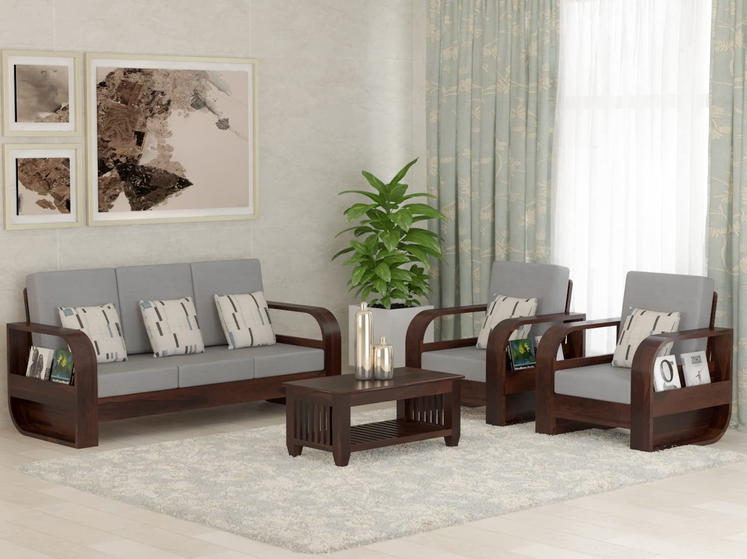 TreeeKart Solid Sheesham Wood Sofa Set 5 Seater for Living Room | 3+1+1 ...