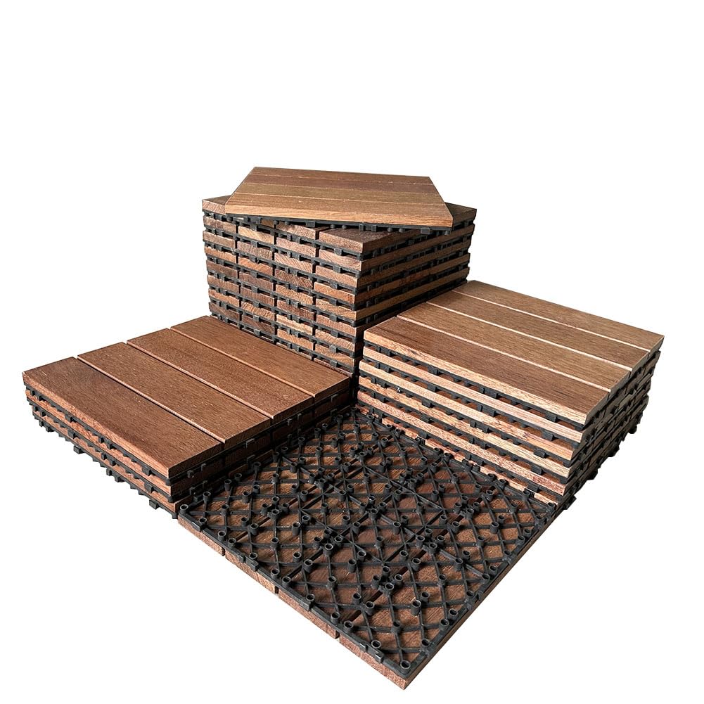 VVoodeinck 22 PCS,Merbau Lumber Wood Interlocking Deck Tiles,12"x12 ...