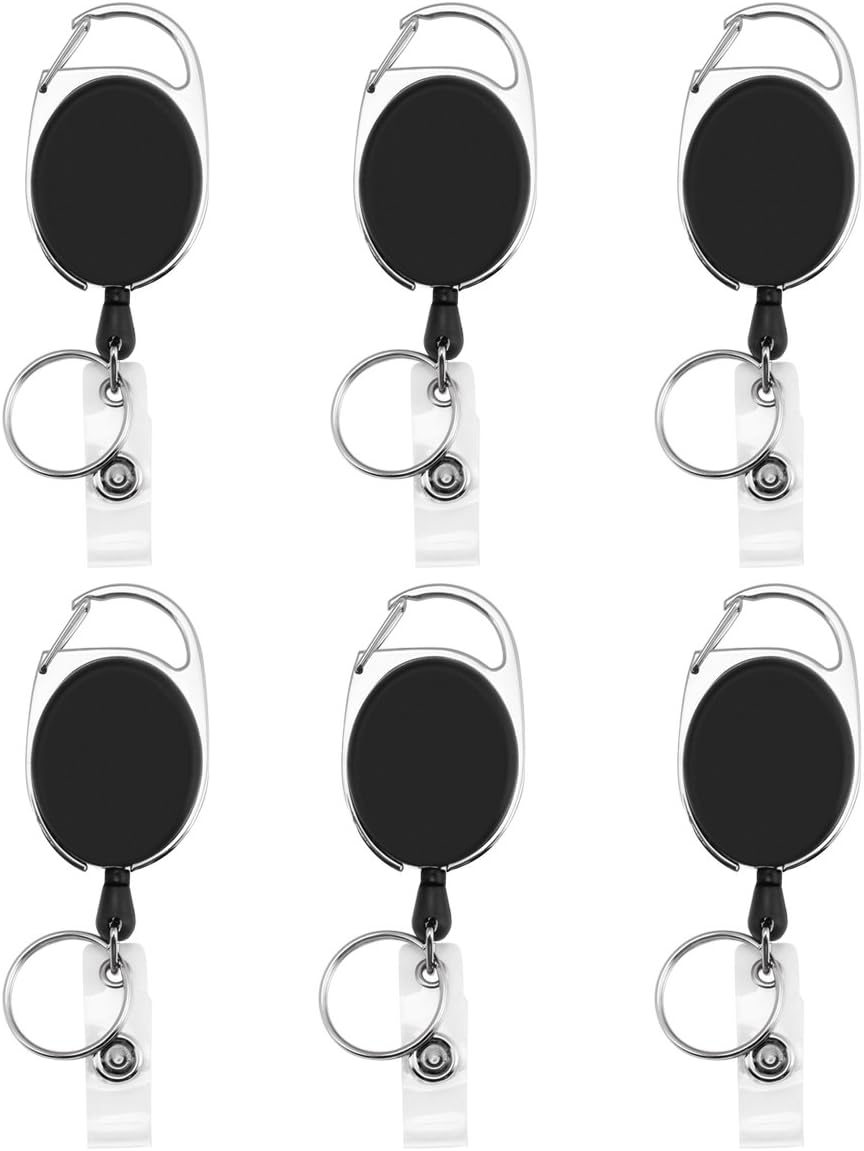 Retractable Badge Reel with Carabiner Belt Clip and Key Ring for ID ...