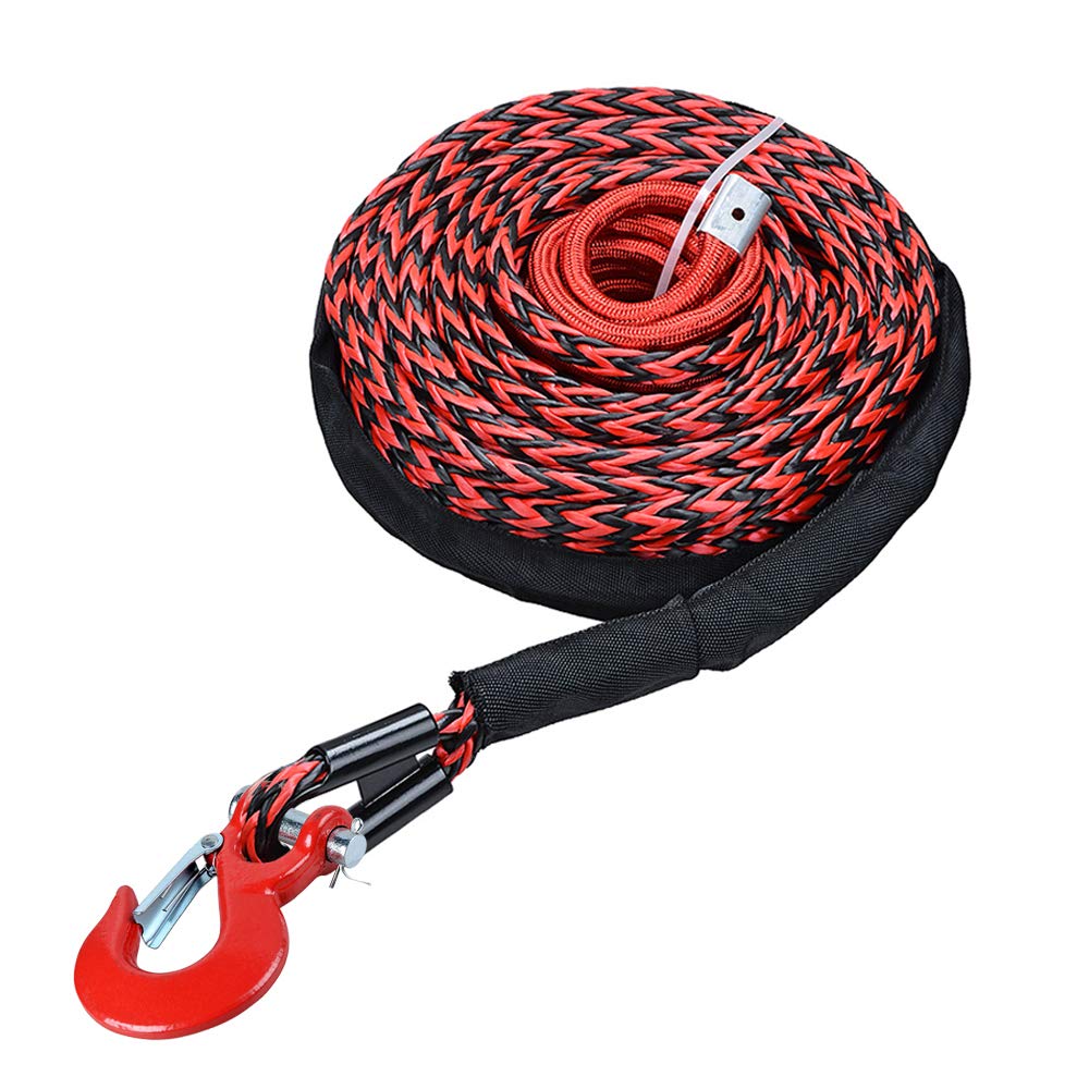 Buy AMOPA 92 feet 1/2 Inch 22,000lbs Black Red Mix Synthetic Winch Rope ...