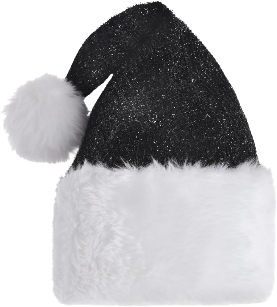 Amazon.com: Amscan Black Deluxe Santa Hat (15" x 11") 1 Piece - Festive ...