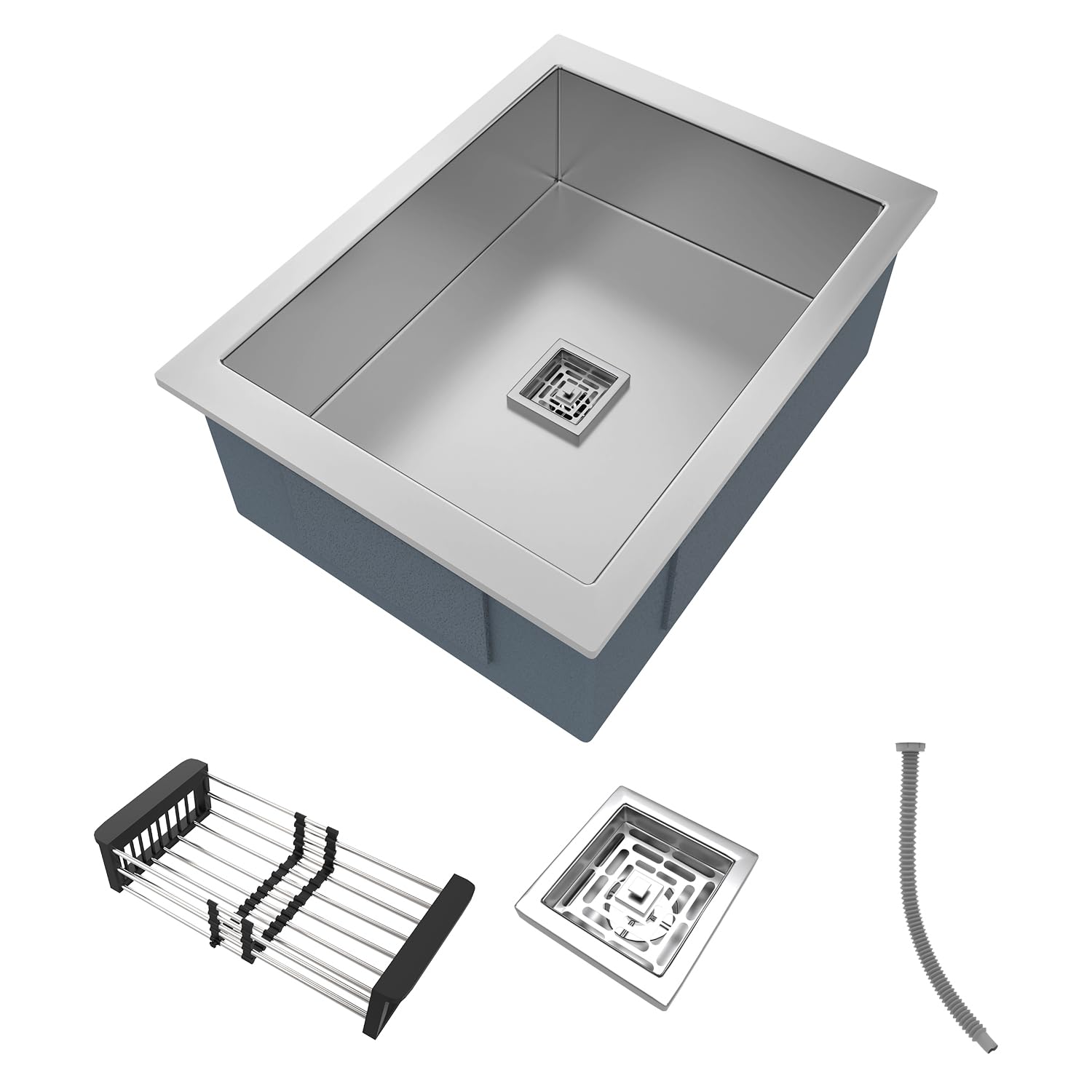 Lifelong Handmade Single Bowl Kitchen Sink (24x18x10 inch) Matte Satin ...