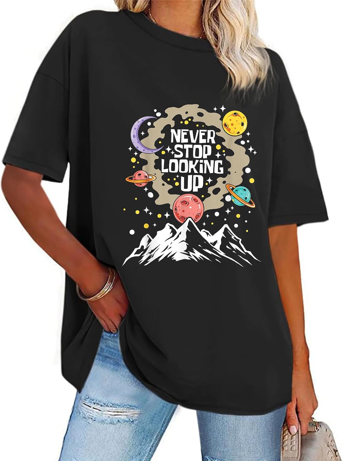 Never Stop Looking Up - Stars Stargazing Astrology Astronomy T-Shirt-M ...