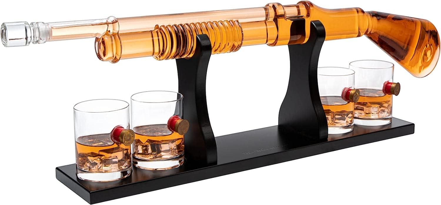 Amazon.com | Shotgun Whiskey Decanter Set - Limited Edition - 800 ml & 4 12oz Bullet Glasses ...