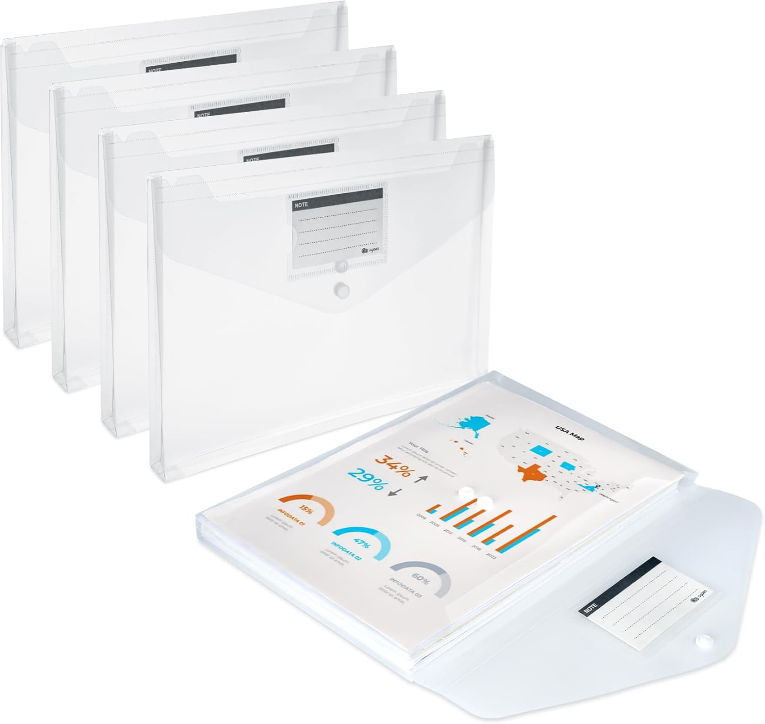 Amazon.com : 20 Pack A4 Plastic Envelopes - 2 Button Snap Closures ...