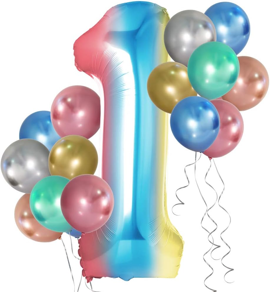 Simpeak Number Balloons, 1* 40 Inch Large Foil Number 1 Balloon + 24 ...