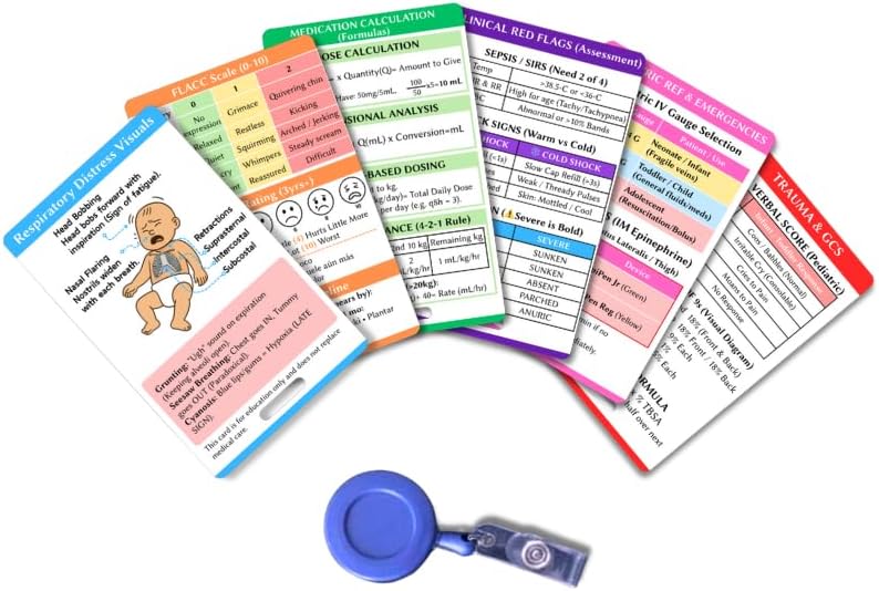 Amazon.com : 6 Pediatric Nursing Reference Cards with Badge Reel - Peds ...