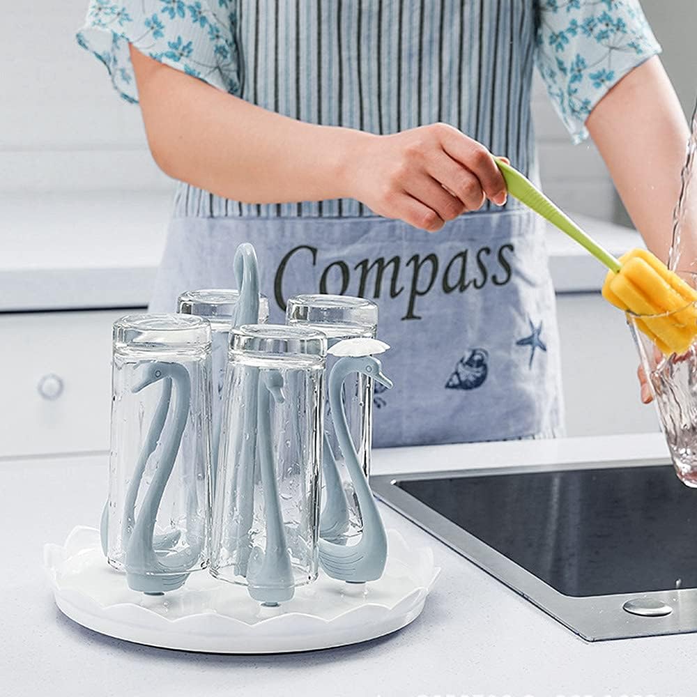 LELE LIFE Elegant Swan-Shaped Rotating Cup Drying Rack with Drain Tray ...