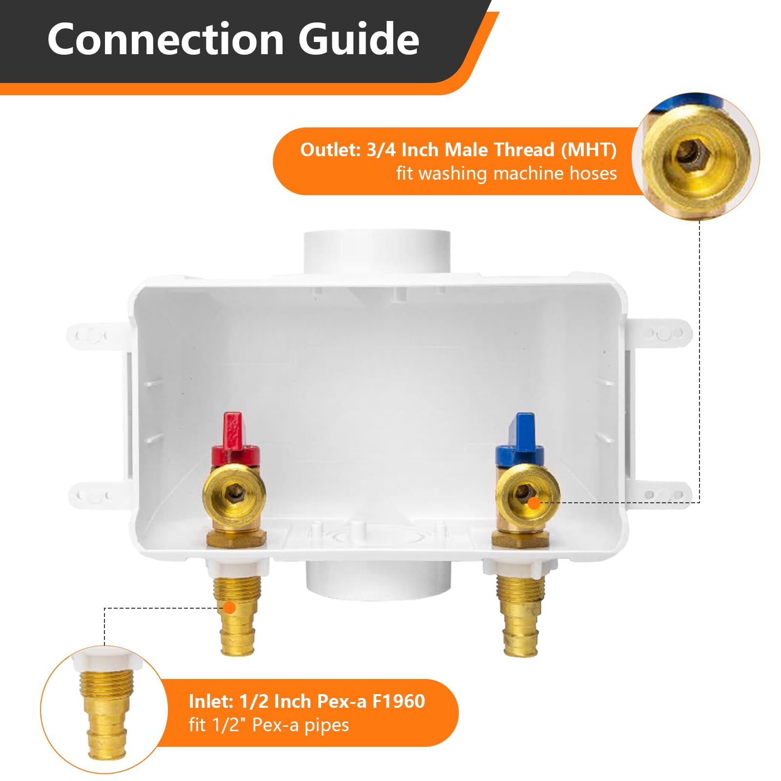 Snapklik.com : HeSun Washing Machine (Laundry) Outlet Box, 1/2 Inch PEX ...