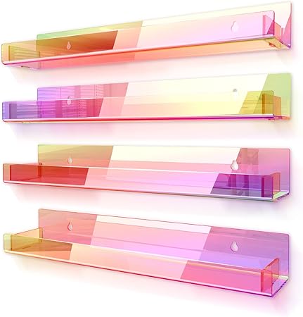 RORKIM 4 Pack 15 Inch Iridescent Acrylic Shelves, Clear Rainbow ...