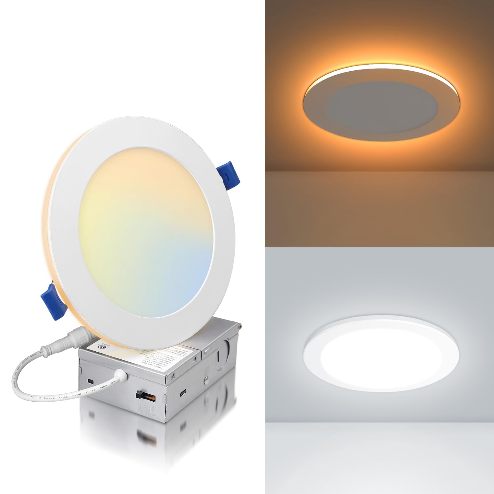 ECOELER 6 Inch 5CCT LED Recessed Ceiling Light with Night Light, 12W ...