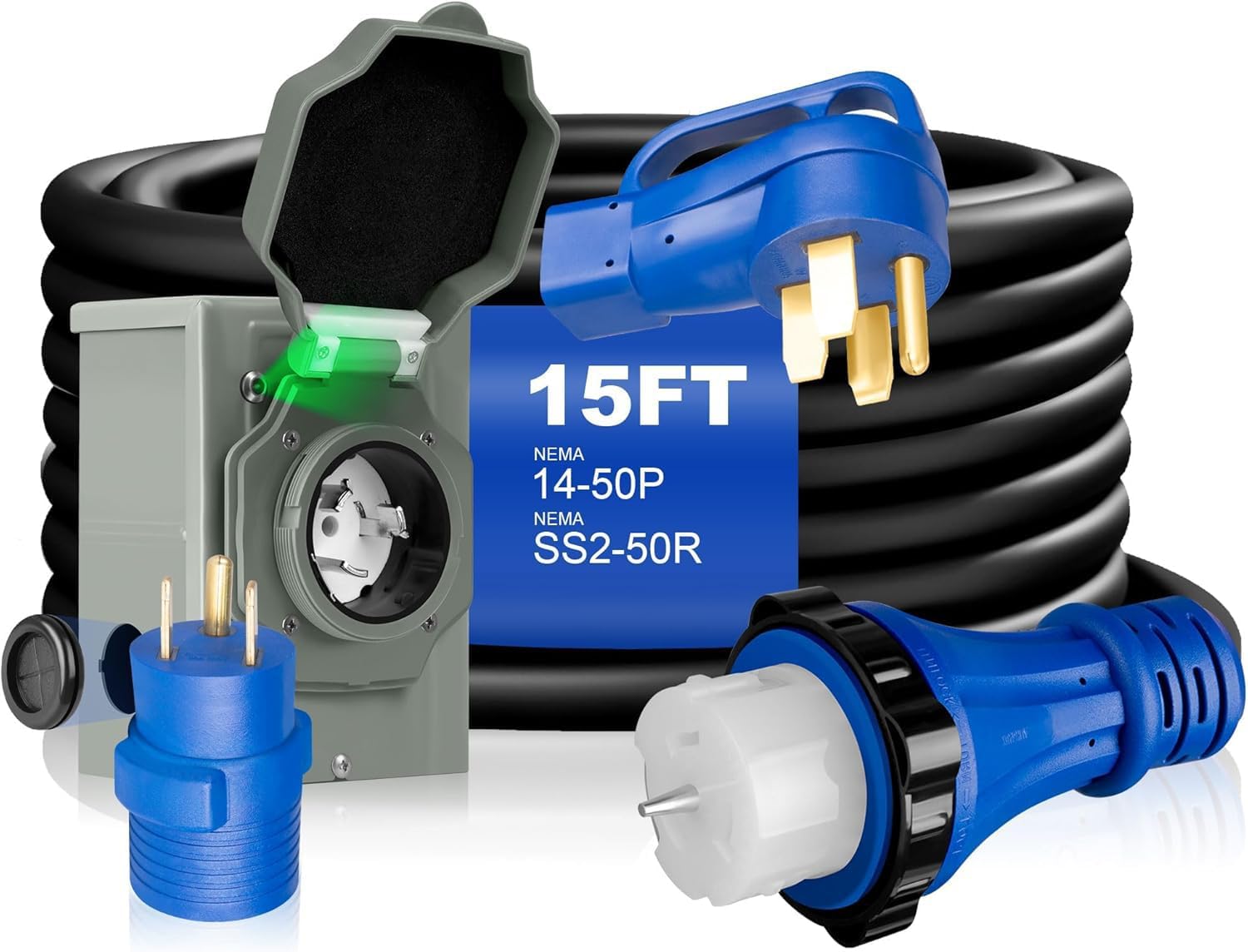 Amazon.com: 50 Amp Generator Cord 15FT and Power Inlet Box, Pre-Drilled ...