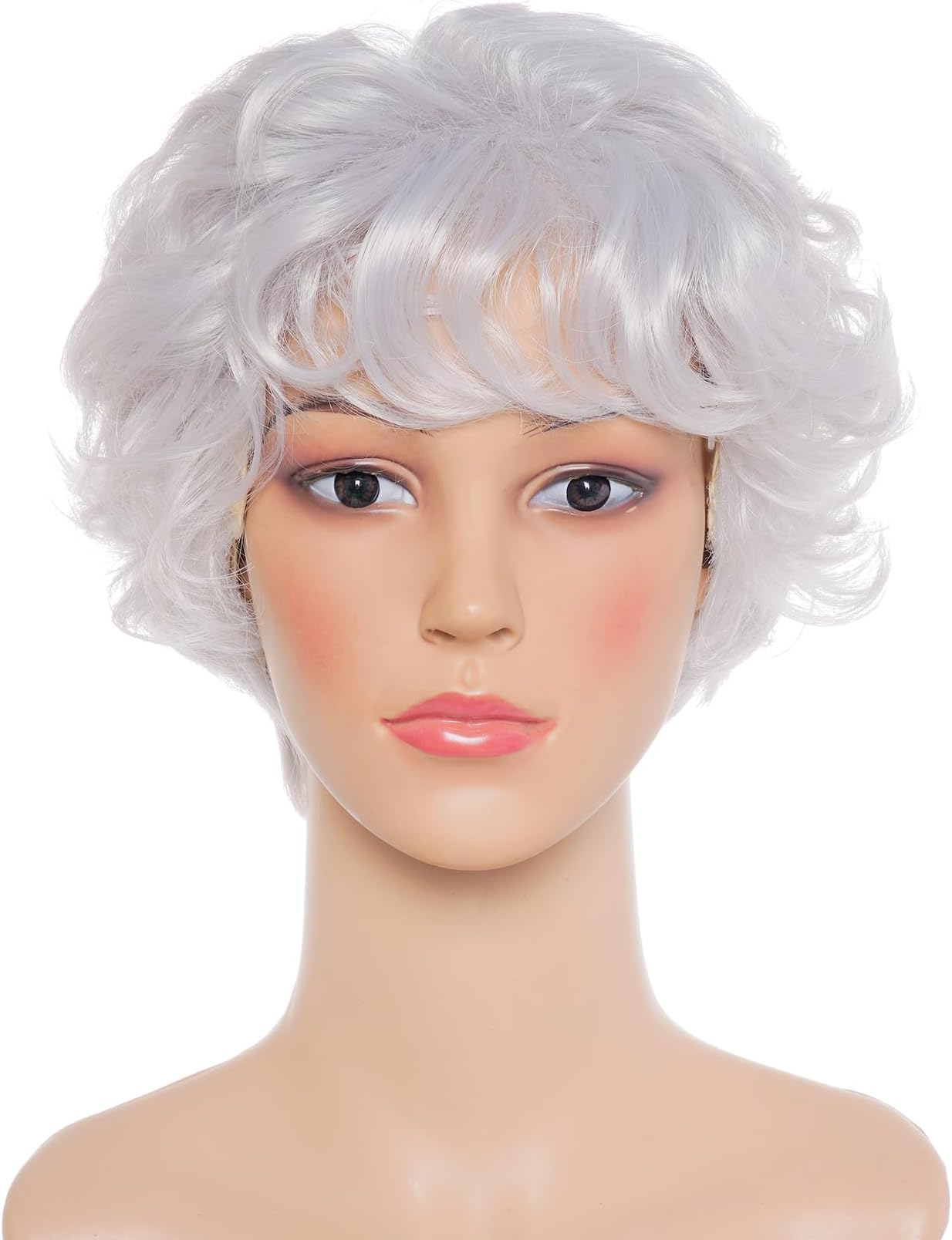 Amazon.com: karlery Old Lady Wig Short Curly Silver and White Wig ...